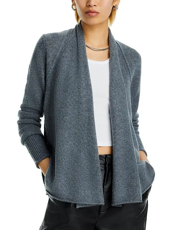Aqua 100% Cashmere Drape Front Cardigan - Medium Gray