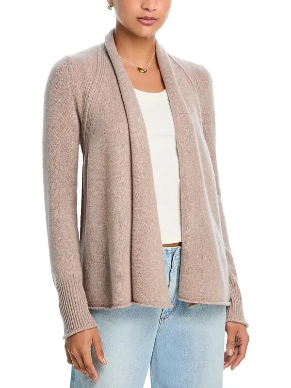 Aqua 100% Cashmere Drape Front Cardigan - Wheat