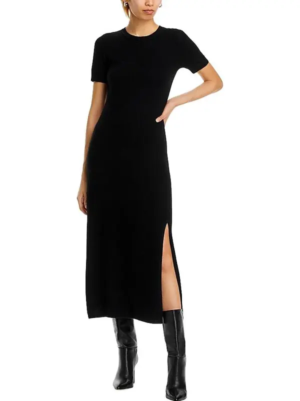 Aqua 100% Cashmere Midi Dress - Black
