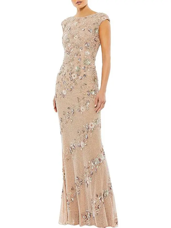 Mac Duggal Embellished Cap-sleeve Gown - Nude/silver