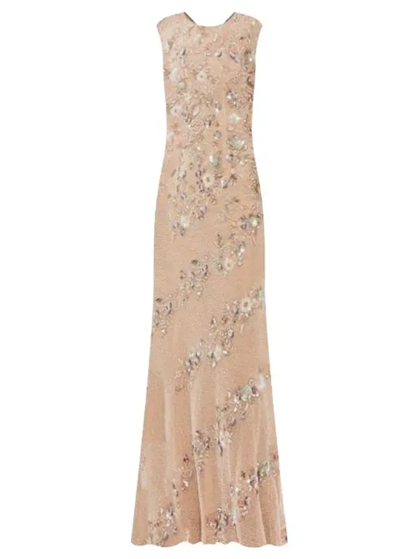 Mac Duggal Embellished Cap-sleeve Gown - Nude/silver