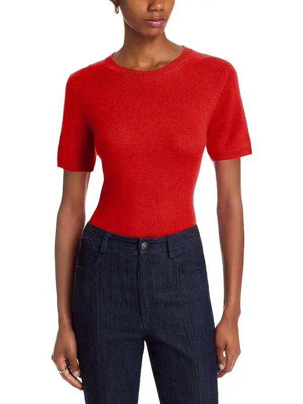 Bloomingdale'S 100% Cashmere Short Sleeve Crewneck Sweater - Scarlet