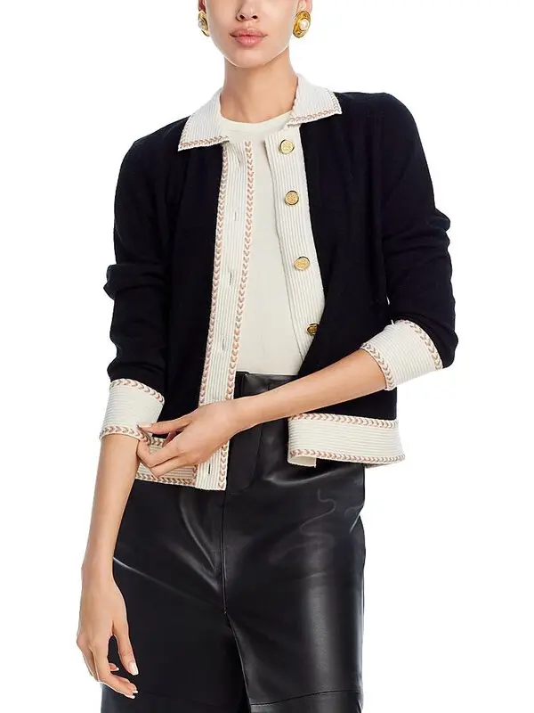 Bloomingdale'S Contrast Trim Cardigan Exclusive - Black