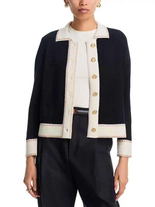 Bloomingdale'S Contrast Trim Cardigan Exclusive - Black