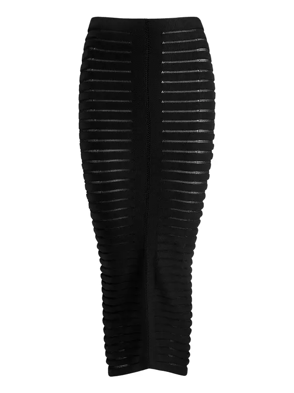 Alaïa Striped Textured-knit Midi Skirt - Black