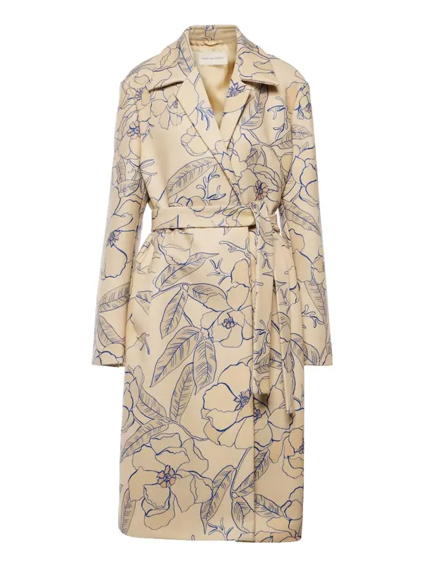 Dries Van Noten Floral Wool-blend Trench Coat - Beige