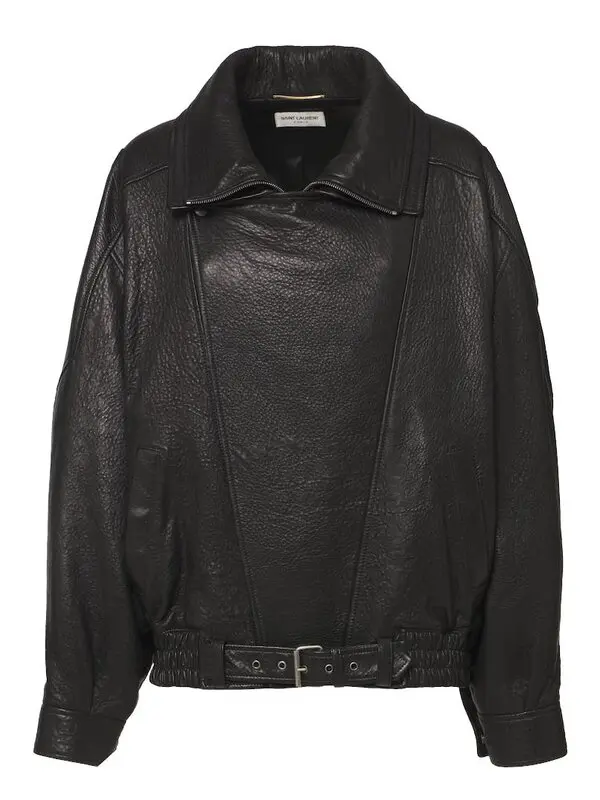 Saint Laurent Oversized Leather Bomber Jacket - Brown
