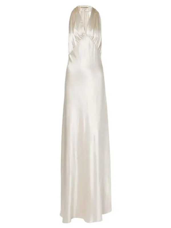 Saint Laurent Halterneck Satin Gown - White