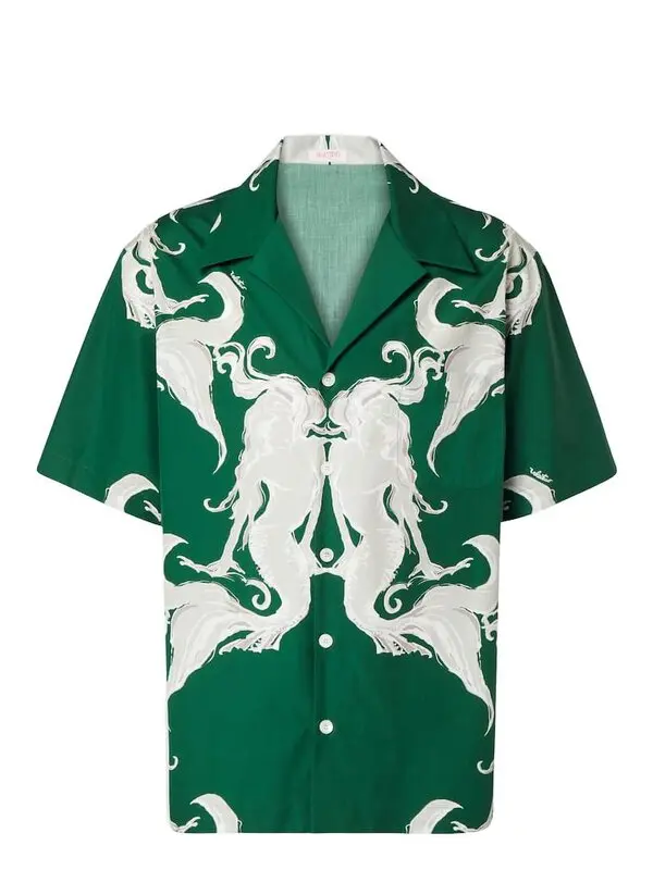 Valentino Garavani Printed Cotton Poplin Bowling Shirt - Green