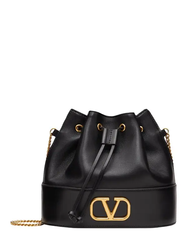 Valentino Garavani Leather Vlogo Bucket Bag - Black