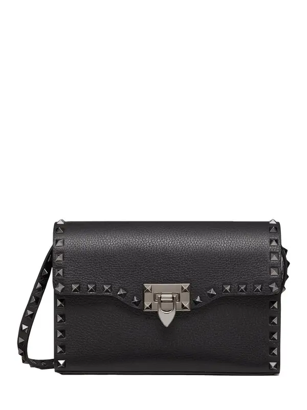 Valentino Garavani Small Leather Rockstud Shoulder Bag - Black