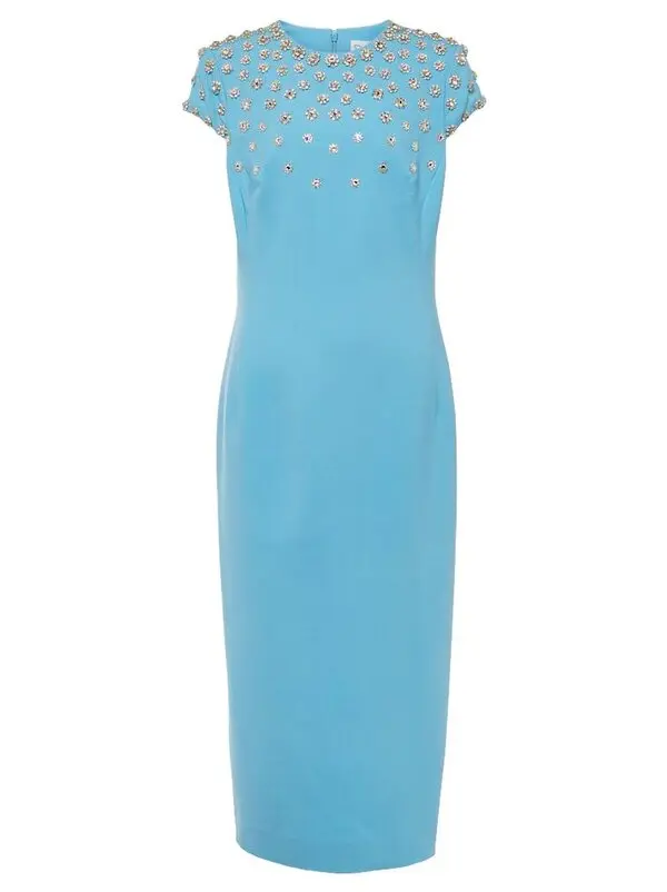 Oscar De La Renta Crystal-embellished Wool-blend Midi Dress - Blue