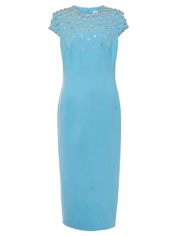 Oscar De La Renta Crystal-embellished Wool-blend Midi Dress - Blue
