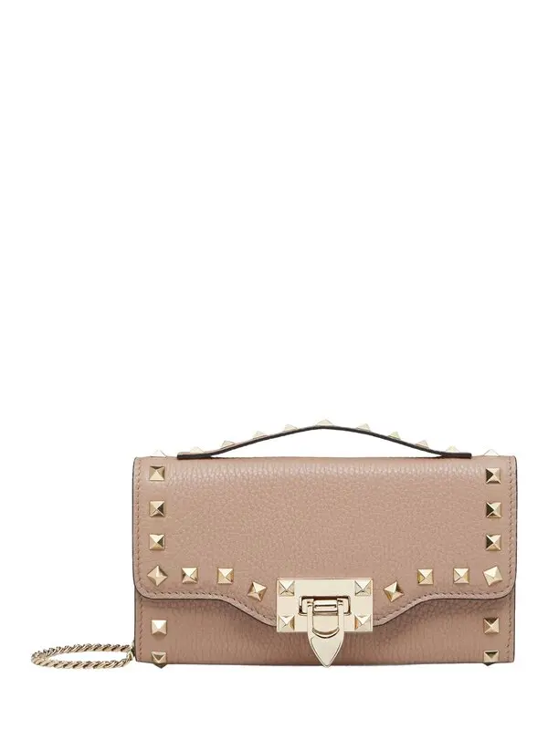 Valentino Garavani Leather Rockstud Chain Wallet - Nude