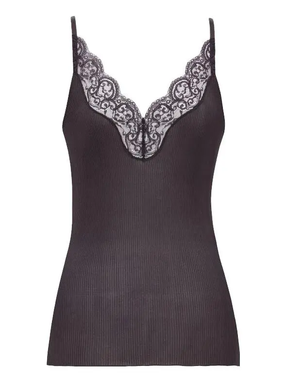 Saint Laurent Laced Tank Top In Ribbed Silk Jersey - Ebene
