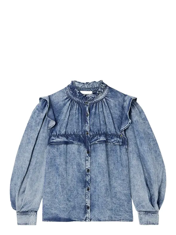 Isabel Marant Idety Ruffled Lenzing™ Lyocell Chambray Shirt - Blue