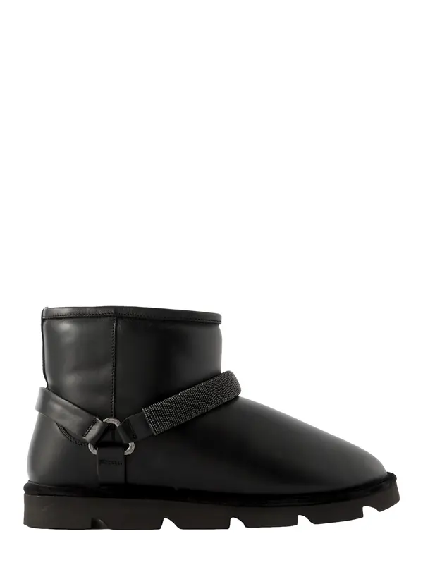Brunello Cucinelli Bead-embellished Leather Ankle Boots - Black