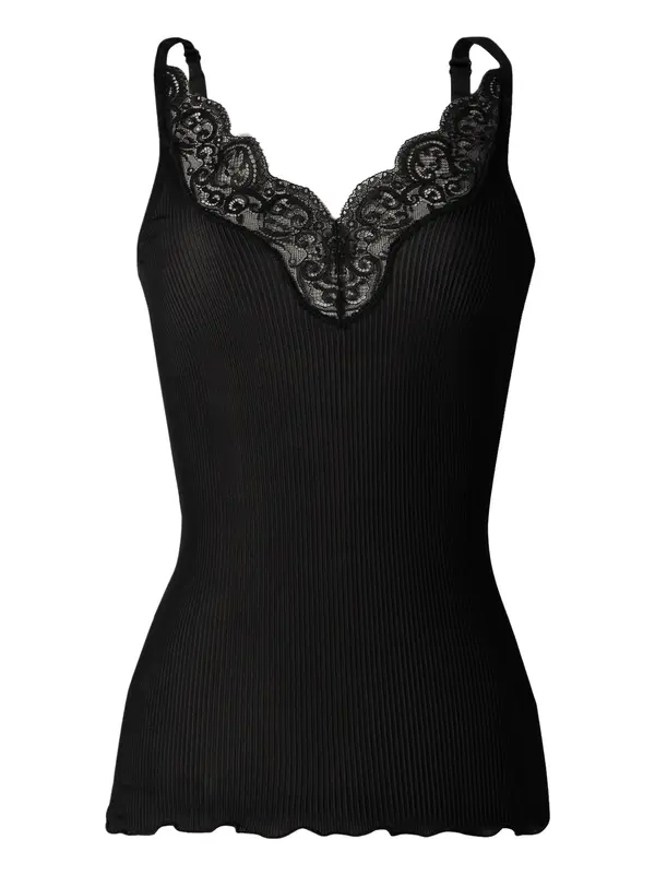 Saint Laurent Lace-trimmed Ribbed Tank Top - Black