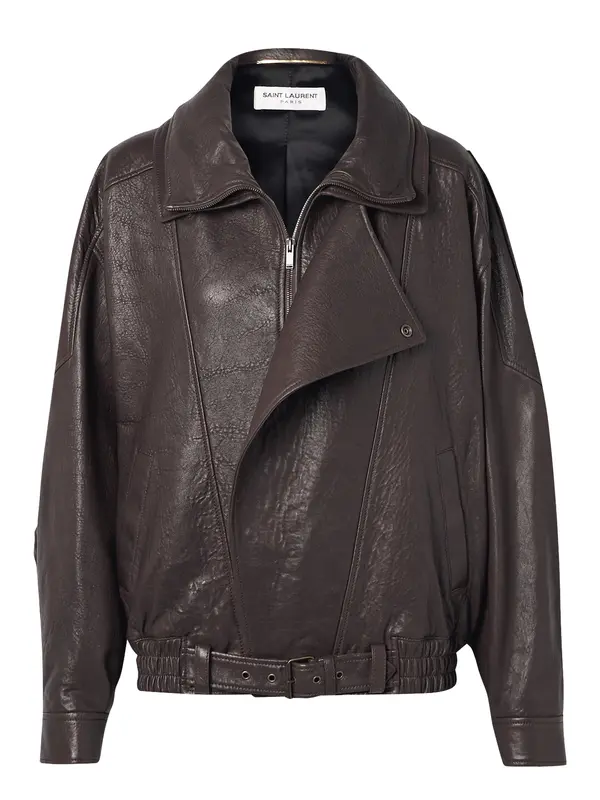 Saint Laurent Oversized Textured-leather Jacket - Brown