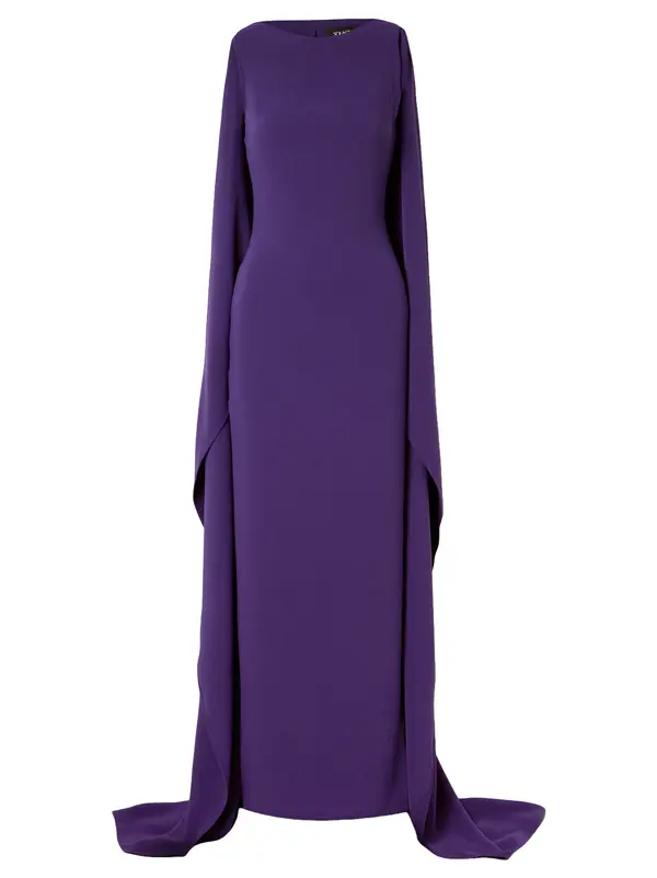 Solace London Kaila Cape-effect Crepe Gown - Purple