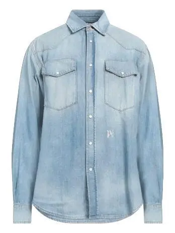 Palm Angels Denim Shirt Size Cotton, Leather - Blue