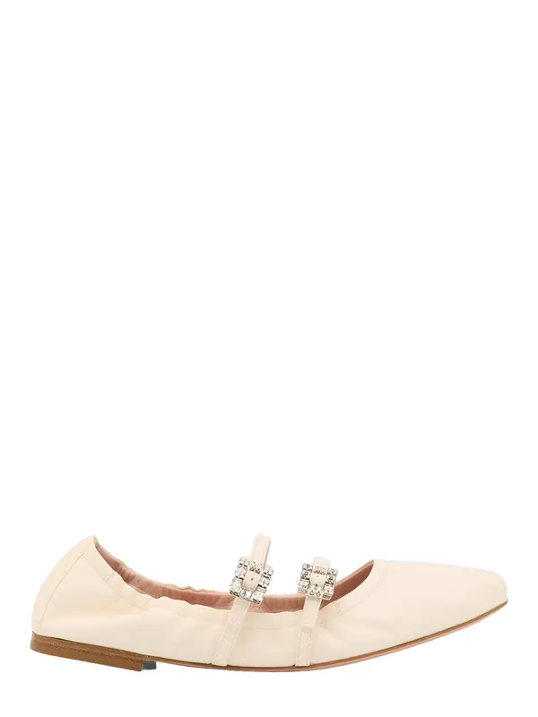 ROGER VIVIER Leather Strass Dual Buckle Ballerina Flats - Cire