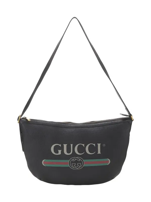 Gucci Leather Logo Half Moon Hobo - Black