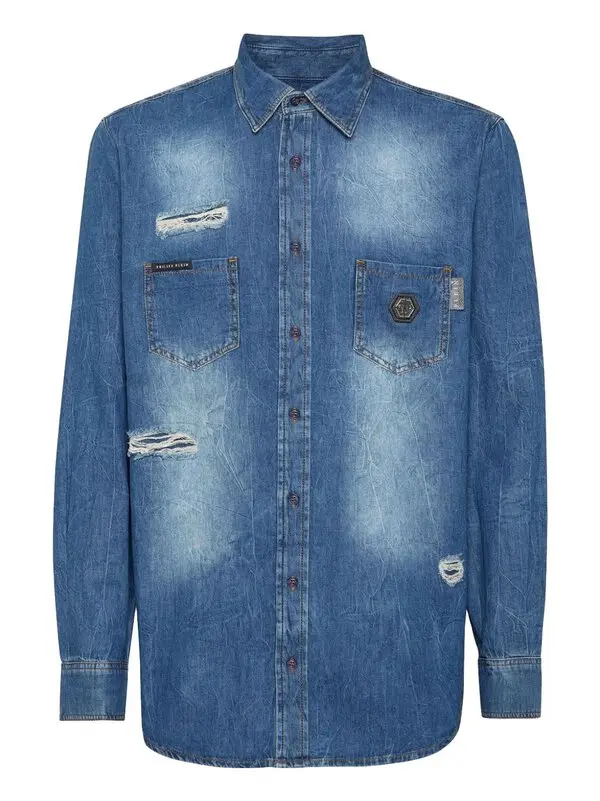 Philipp Plein Distressed-effect Denim Shirt - Blue