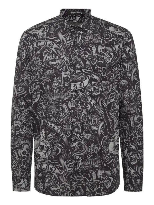 Philipp Plein Tattoo-print Long-sleeve Shirt - Black