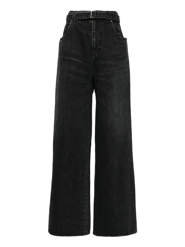 Sacai Wide-leg Belted Jeans - Black