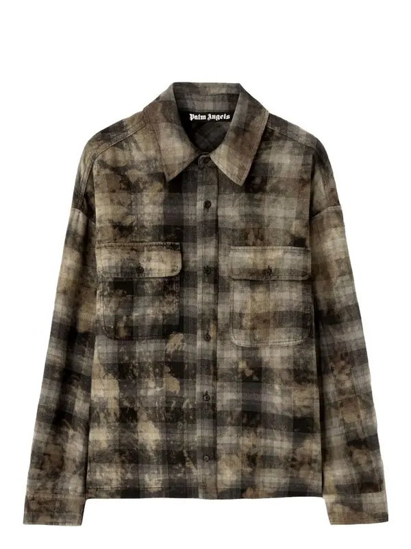 Palm Angels Logo-print Check-pattern Shirt - Grey