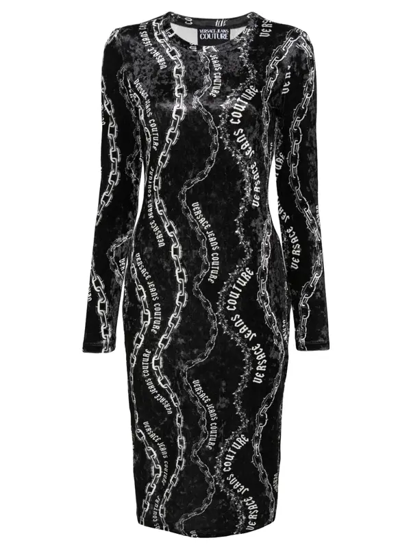 Versace Chain Print Midi Dress - Black