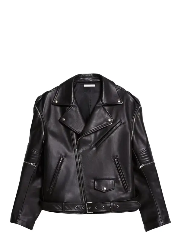 Helmut Lang Belted Leather Biker Jacket - Black