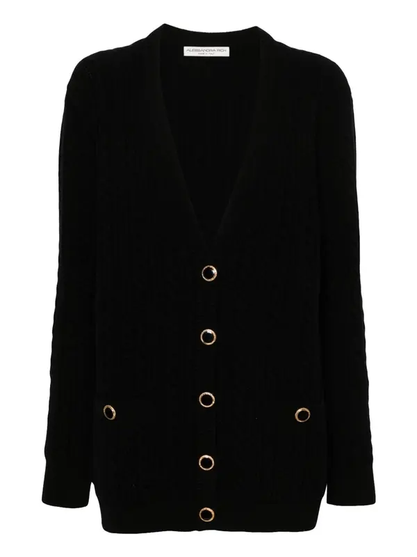 Alessandra Rich Cable-knit Wool Cardigan - Black