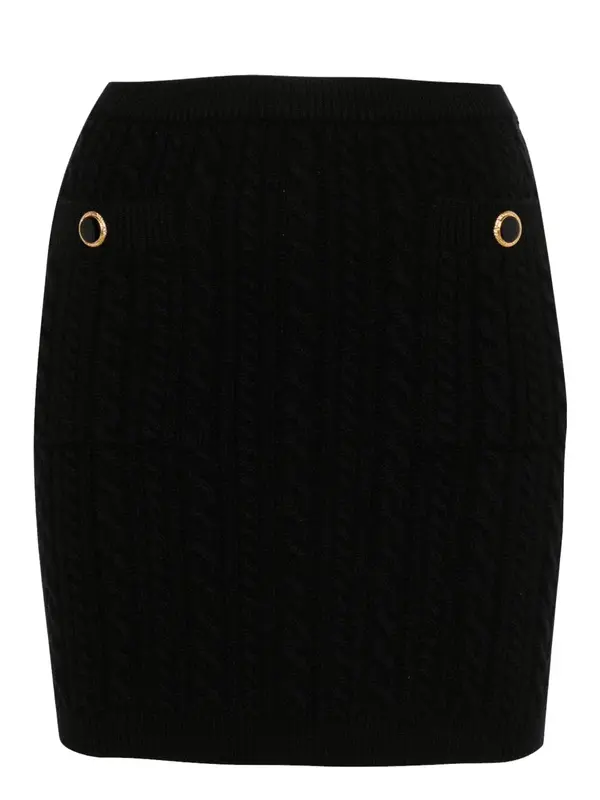 Alessandra Rich Cable-knit Wool Mini Skirt - Black