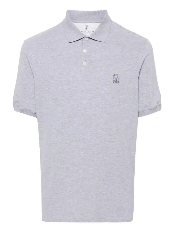 Brunello Cucinelli Logo-print Cotton Polo Shirt - Grey
