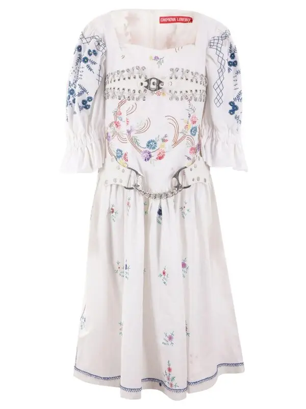 CHOPOVA LOWENA Floral-embroidery Cotton Dress - White