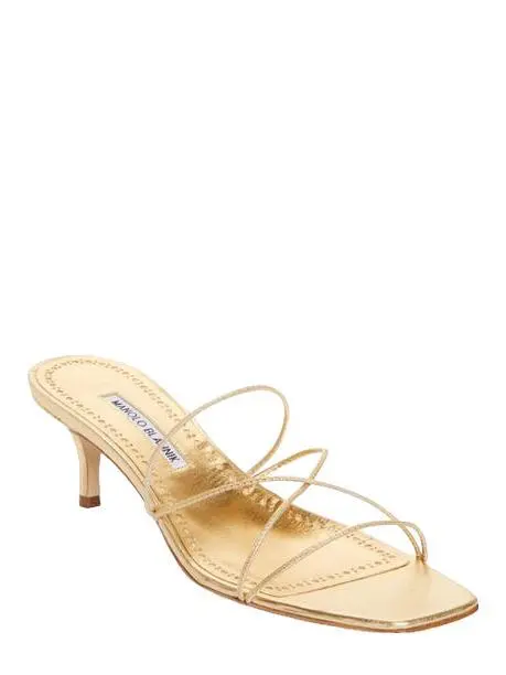 Manolo Blahnik Ninfemu Slide Sandal - Gold