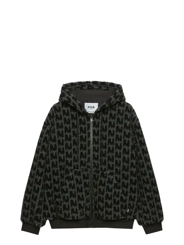 MSGM Towelled Finish Logo-patterned Zipped Hoodie - Grey