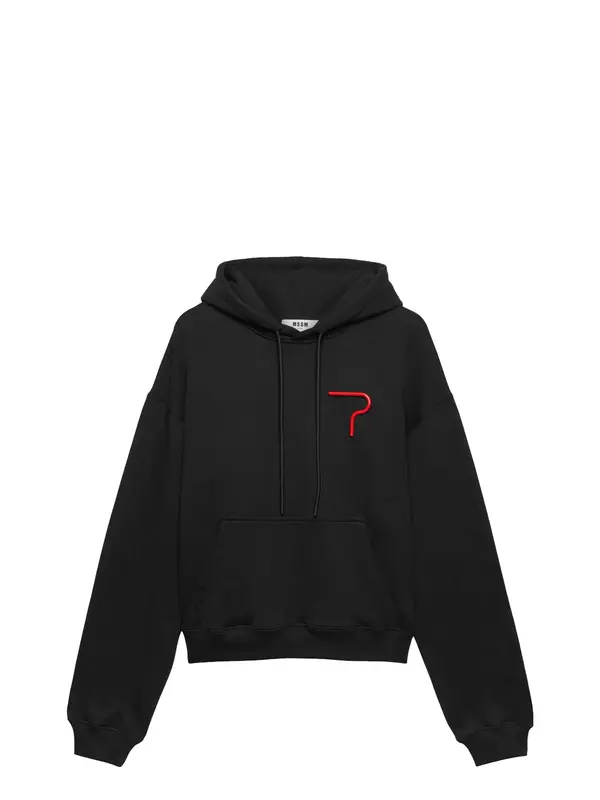 MSGM Logo Appliqué Drawstring Hoodie - Black
