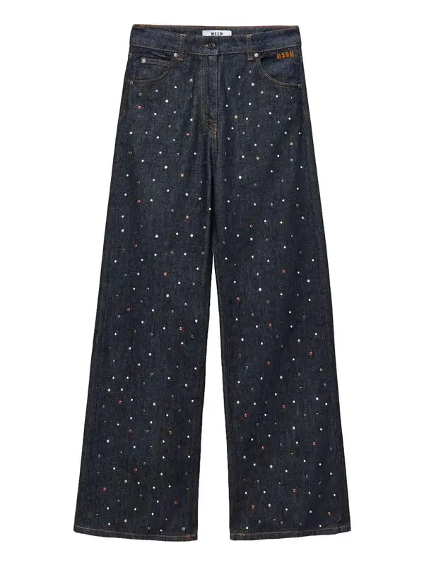 MSGM Rhinestone-embellished Wide-leg Jeans - Blue