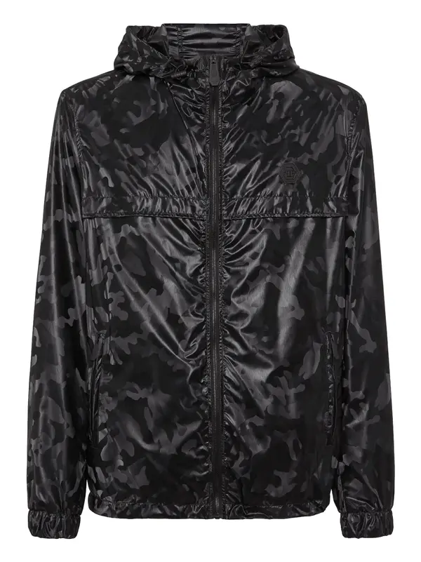 Philipp Plein Camouflage-print Hooded Windbreaker - Black