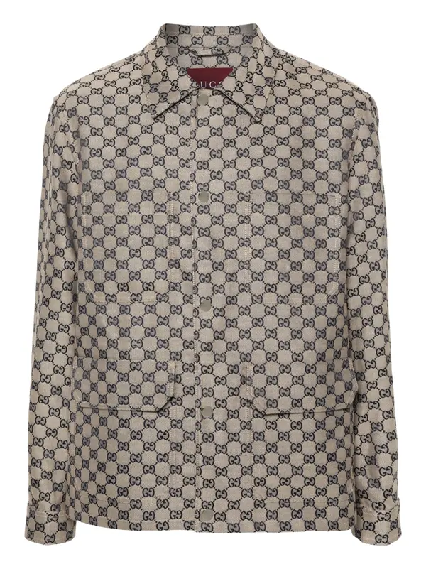 Gucci Gg Linen Blend Canvas Jacket - Neutrals