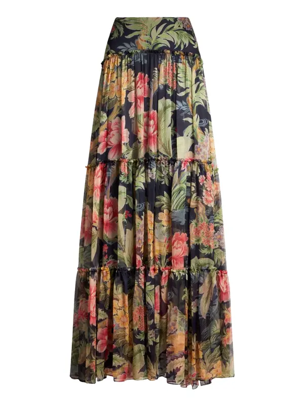 Etro Floral-print Maxi Skirt - Blue