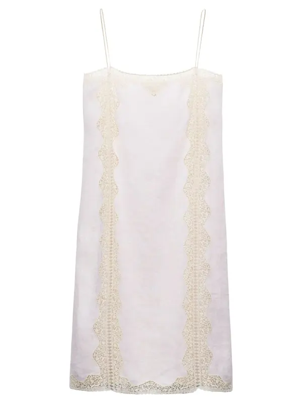 Prada Lace-trimmed Linen Midi Dress - White
