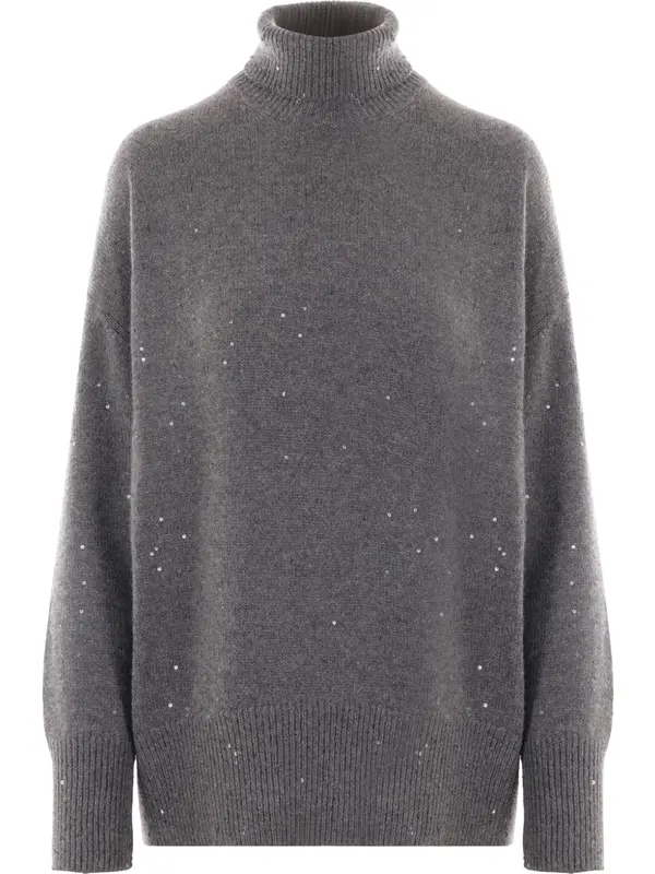 Brunello Cucinelli Sequin-embellished Roll-neck Jumper - Grey