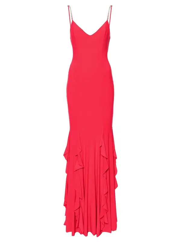 NISSA Ruffled Chiffon Maxi Dress - Red