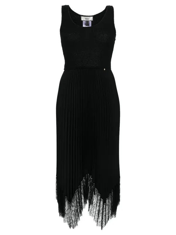 NISSA Pleated Midi Dress - Black