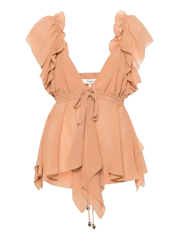 Chloé Ruffled Sleeveless Silk Blouse - Orange
