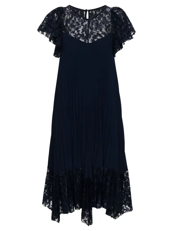NISSA Lace-paneled Midi Dress - Blue